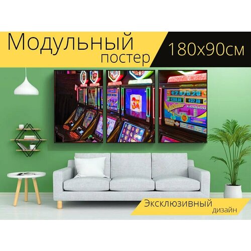Модульный постер "Казино, игра на шансы, игровые автоматы" 180 x 90 см. для интерьера