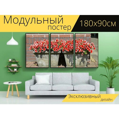 Модульный постер "Цветок, цветы, блум" 180 x 90 см. для интерьера