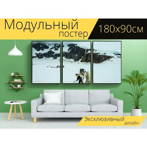 Модульный постер "Ездовые собаки, аляска, собачьих упряжках" 180 x 90 см. для интерьера