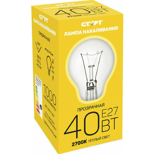Лампочка Электрическая лампа старт стандартная/прозрачная 40W E27 4 шт.