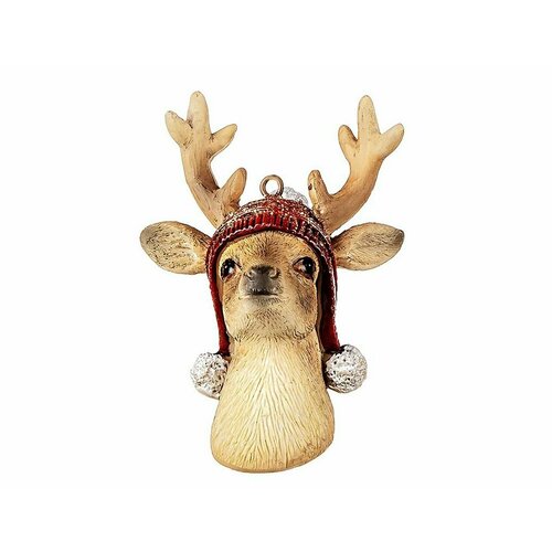 Елочная игрушка олень - красная шапочка, полистоун, 6 см, подвеска, Goodwill