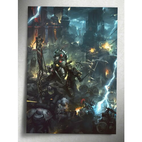 Постер: Белые Шрамы против Черного Легиона (Вархаммер 40000, Warhammer), на А4