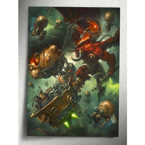 Постер: Демон Кхорна атакует флот дуардинов (Вархаммер Эра Сигмара, Warhammer Age of Sigmar), на А4