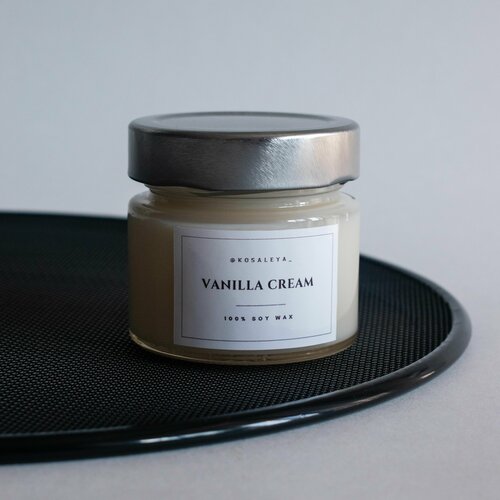 Свеча ароматическая ванильный крем 100мл, в стеклянной банке, 20 часов горение, соевая свеча, классическая коллекция