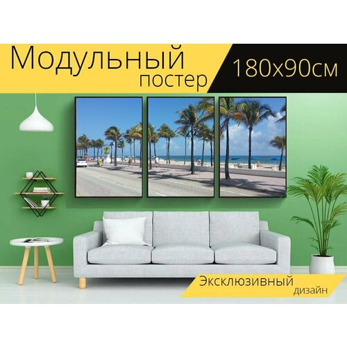Модульный постер "Майами, соединенные штаты америки, пляж" 180 x 90 см. для интерьера