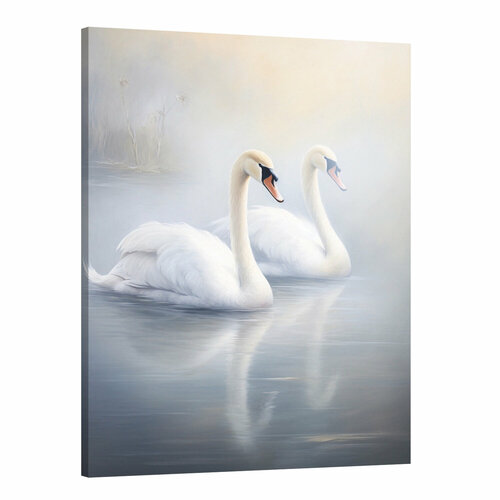 Интерьерная картина 50х70 "Лебеди в тумане"