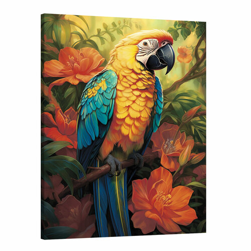 Интерьерная картина 50х70 "Живописная экзотика: попугай в тропическом раю"