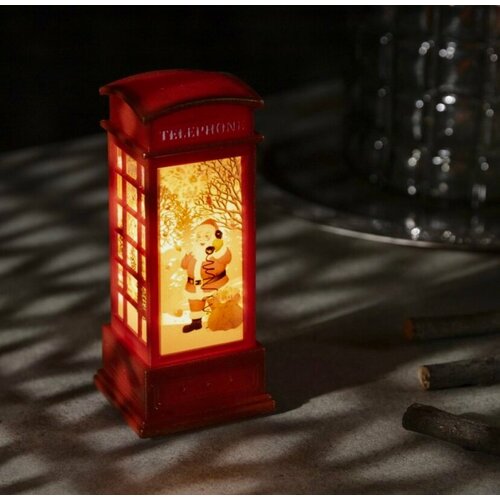 Новогодний светодиодный фонарь "Телефонная Будка с Дедом морозом"