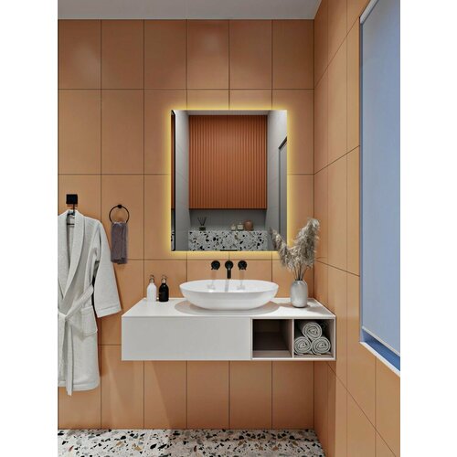Зеркало для ванной Qwerty 90*70 вертикальное с тёплой LED-подсветкой без кнопки