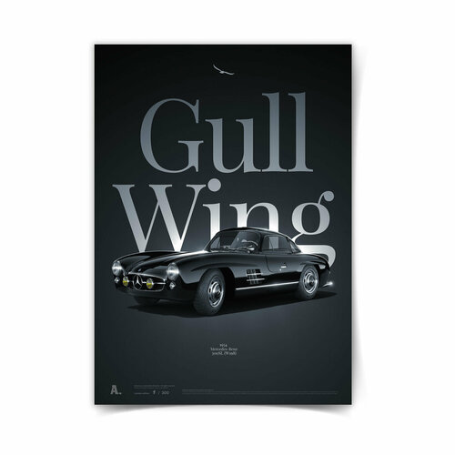 Плакат Mercedes-Benz 300SL Black 50х70 см / постер на стену