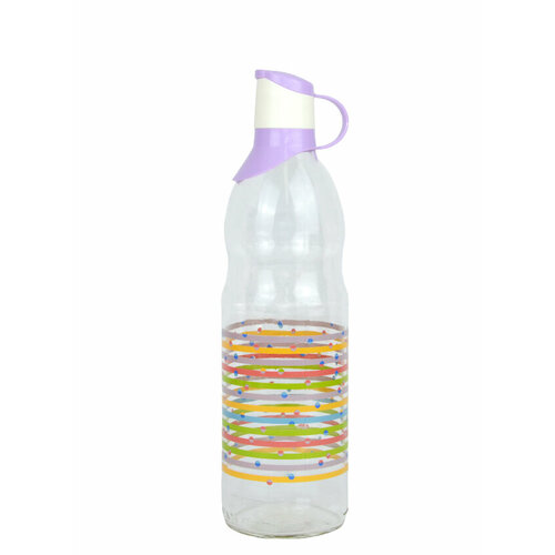 Бутылка для воды, жидкости 1000 мл. стеклянная фиолетовая