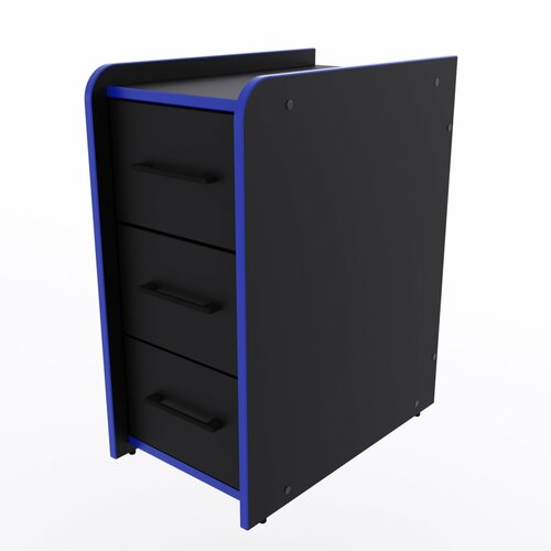 Тумба офисная "Stalkermebel" для геймерских столов, 3 ящ, 31х52х63 см, чёрная с синей кромкой