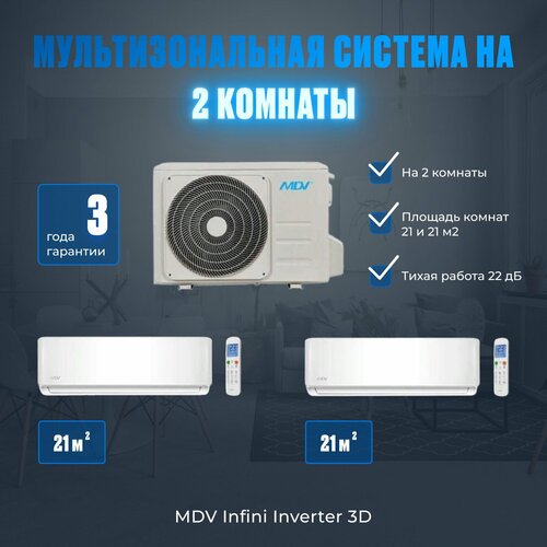 Мультисплит-система, кондиционер на 2 комнаты инверторная INFINI INVERTER, 3D DC-Inverter MDSAG-07HRFN8х2/MD2O-18HFN8 MDV