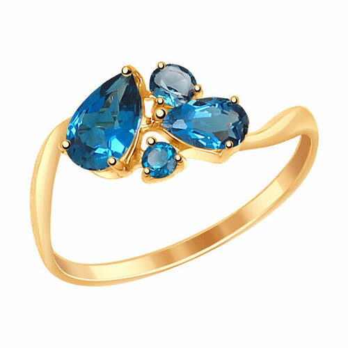 Кольцо Яхонт, золото, 585 проба, Лондон топаз, размер 15.5, синий