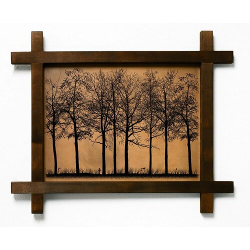 Картина "Деревья", интерьерная для украшения и декора на стену кухни гостиной детской комнаты спальни в деревянной рамке, подарок, натуральная кожа, BoomGift