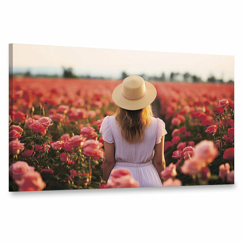 Интерьерная картина 100х60 "Девушка в розовом поле"