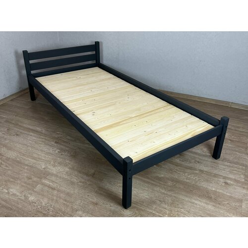 Кровать односпальная Классика из массива сосны со сплошным основанием, 200х100 см (габариты 210х110), цвет антрацит