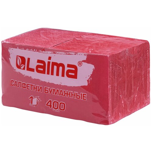 Салфетки бумажные 400 шт, 24х24 см, "Big Pack", красные, 100% целлюлоза, LAIMA, 114727 В комплекте: 1шт.