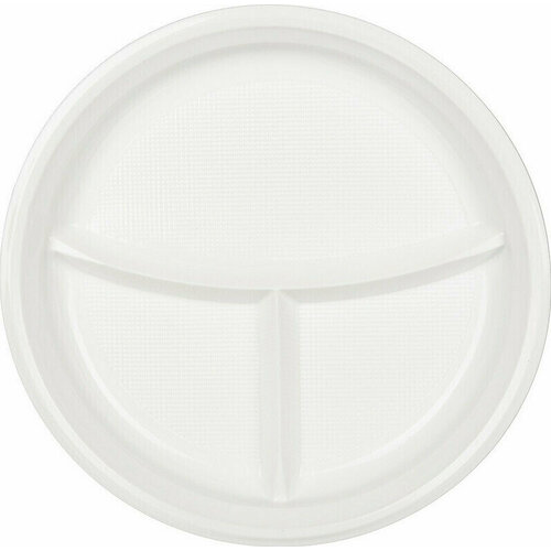 Тарелка одноразовая Комус Тарелка одноразовая d 220мм, 2 х секционная, белая, ПП, 100 штук в упаковке
