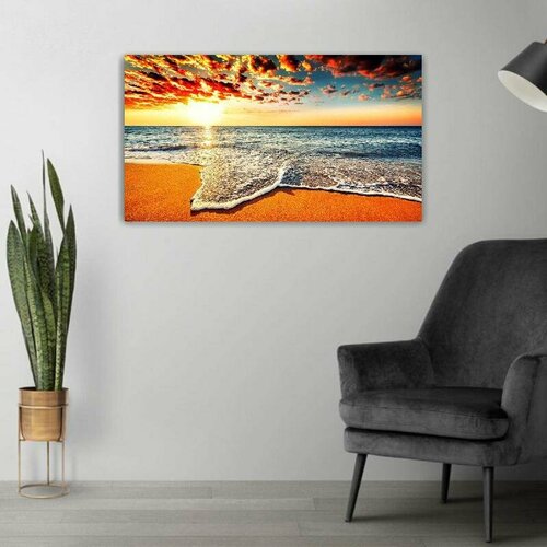 Картина на холсте 60x110 LinxOne "Белая морская пена на" интерьерная для дома / на стену / на кухню / с подрамником