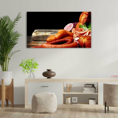 Картина на холсте 60x110 LinxOne "Колбаса с ветчиной лежат на" интерьерная для дома / на стену / на кухню / с подрамником