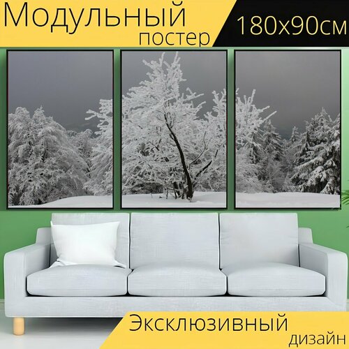 Модульный постер "Снег, деревья, снежно" 180 x 90 см. для интерьера