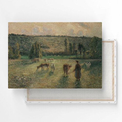 Картина на холсте, репродукция / Girl Tending Cows at Eragny / Камиль Писсарро / Размер 30 x 40 см