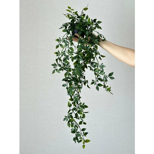 Кашпо со свисающим искусственным растением для декора темно-зеленое