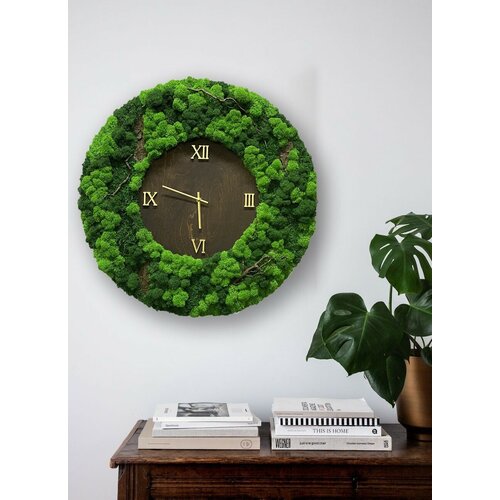 Часы настенные "Сосновый бор" со мхом Ягель 2-х оттенков в подарочной упаковке, 60 см.