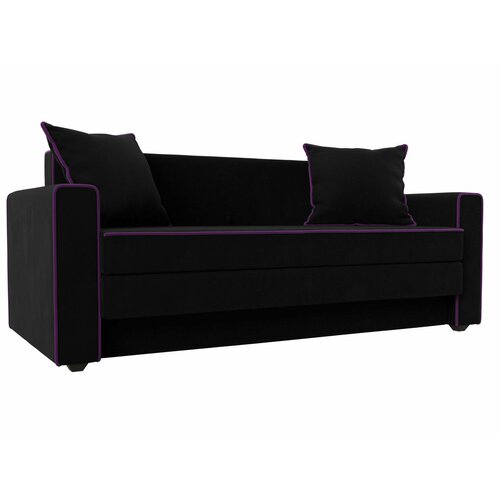 Прямой диван-кровать Лига-012, Микровельвет черный, фиолетовый