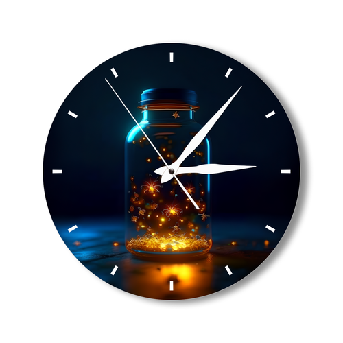 Деревянные настенные часы с УФ принтом 28см, бесшумные кварцевые интерьерные часы без стекла, открытые стрелки, в бутылке светлячки