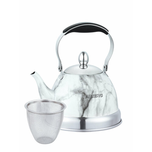 Чайник для плиты с фильтром ALBERG AL-3038 1 литр, термостойкое покрытие «Белый мрамор»