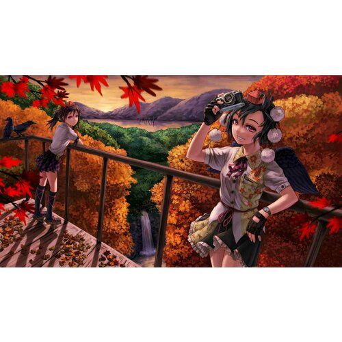Картина на холсте 60x110 LinxOne "Autumn beauty, осень, девочки" интерьерная для дома / на стену / на кухню / с подрамником