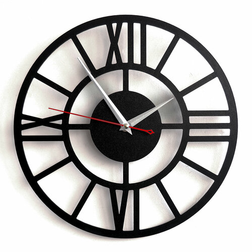 Настенные часы на кухню Roomton Лофт бесшумные 30 см, черные бесшумные на стену в гостиную