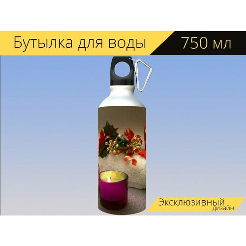 Бутылка фляга для воды "Оздоровительный, украшение, свеча" 750 мл. с карабином и принтом
