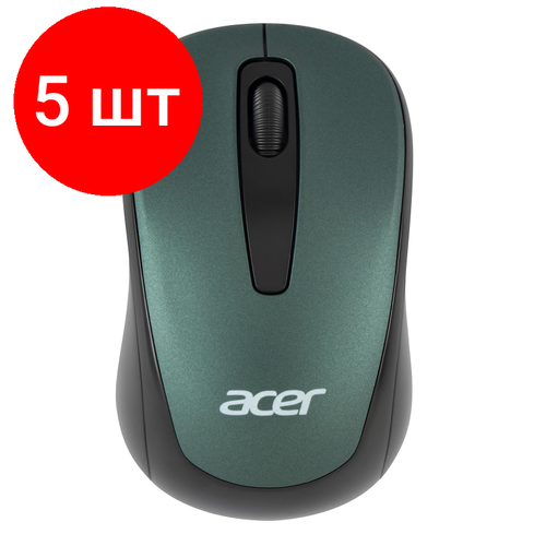 Комплект 5 штук, Мышь компьютерная Acer OMR135 зеленый (1000dpi) WLS USB (ZL. MCEEE.01I)