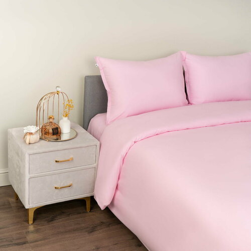Комплект постельного белья однотонный, полутороспальный, розовый