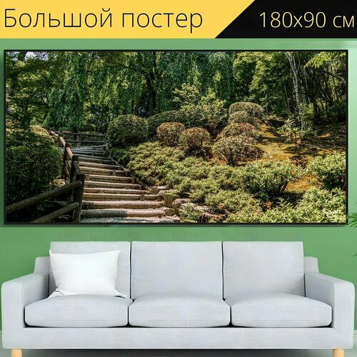 Большой постер "Ботанические сады, деревянные шаги, лестница" 180 x 90 см. для интерьера