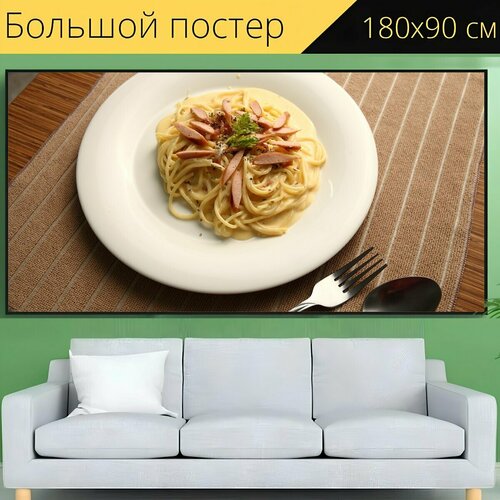 Большой постер "Спагетти, еда, есть играть" 180 x 90 см. для интерьера