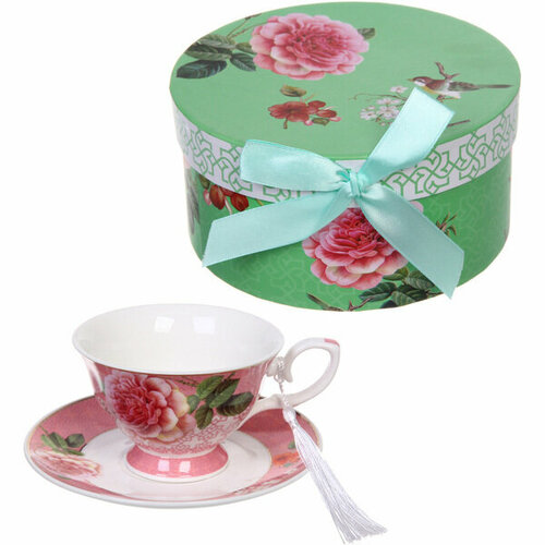 Чайная пара керамическая «Грация» (кружка 220мл+блюдце) в подарочной коробке, красная роза