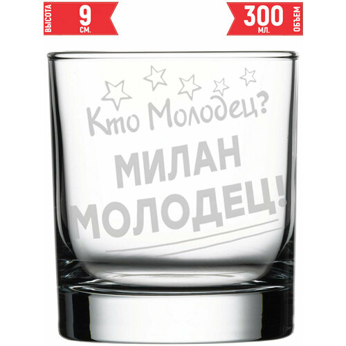 Стакан стеклянный Кто молодец? Милан Молодец! - 300 мл.