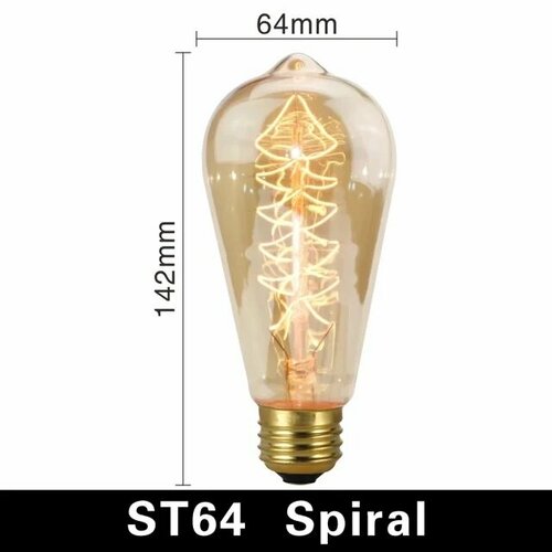 Лампа накаливания прозрачная E27 40Вт ST64 спираль, диммируемая