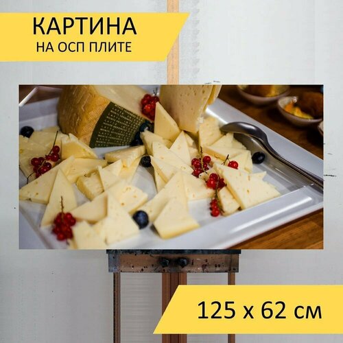 Картина на ОСП 125х62 см. "Сыр, тарелка, закуски" горизонтальная, для интерьера, с креплениями