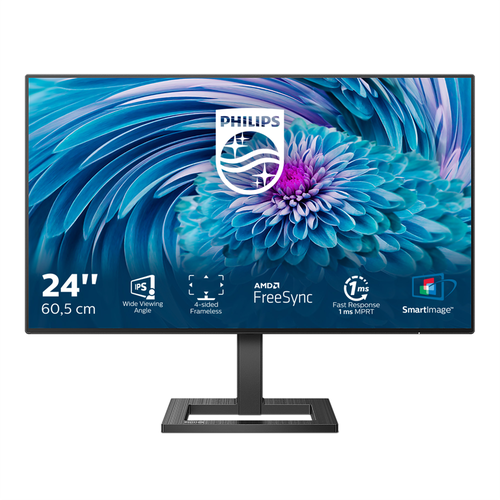 PHILIPS Монитор LCD 23.8' [16:9] 1920х1080(FHD) IPS, nonGLARE, 75 Hz, 300 cd/m2, H178°/V178°, 1000:1, 16.7M, 4ms, VGA, HDMI, DP, Tilt, Speakers, 2Y, Black