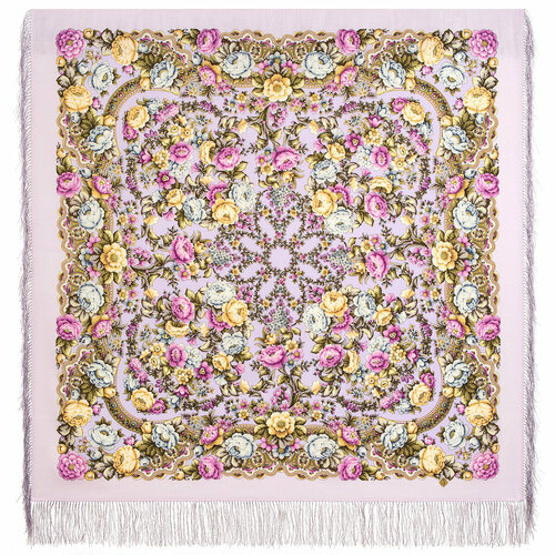 Платок Павловопосадская платочная мануфактура,125х125 см, розовый, желтый