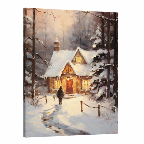 Интерьерная картина 50х70 "Домик в зимнем лесу"