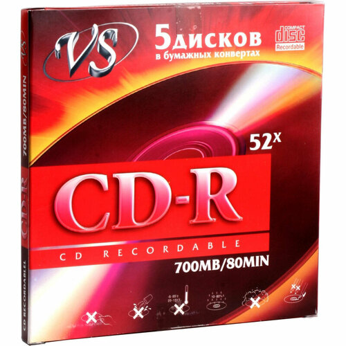 Носители информации CD-R 80 52x, VS, конверт/5шт/уп