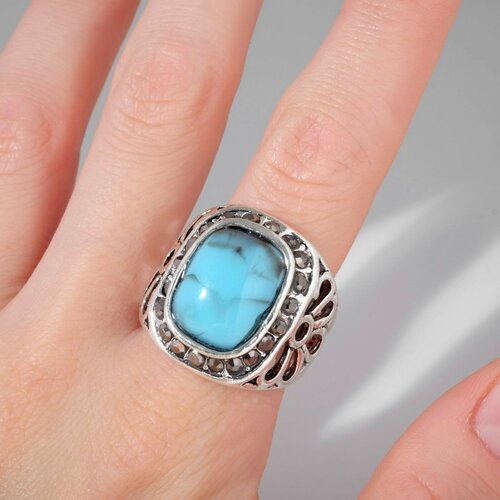 Кольцо ТероПром, искусственный камень, голубой, бирюзовый