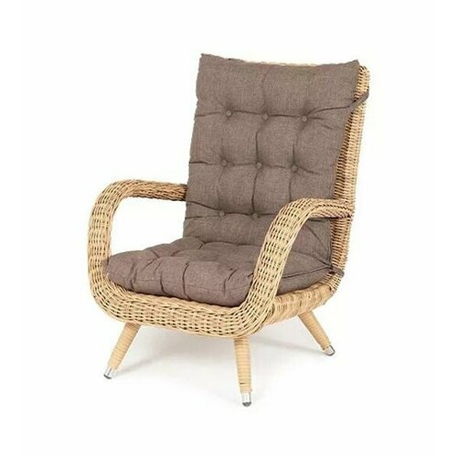 Садовое кресло плетеное 4SIS Толедо с подушками, из искусственного ротанга, ручное плетение, высокая спинка YH-C1910W соломенный