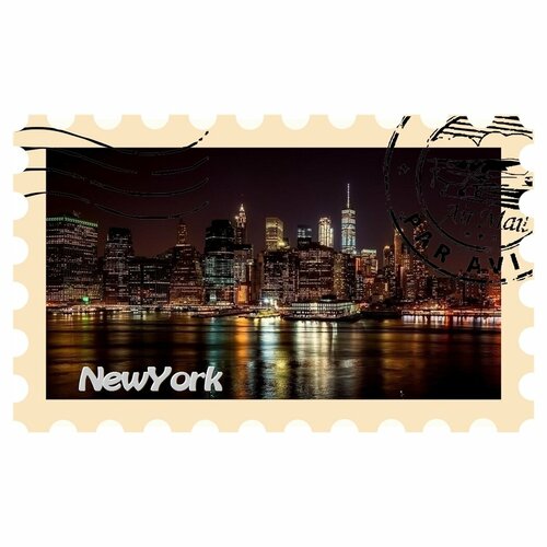 Магнит "Нью-Йорк" 58x95mm стилизованный под почтовую марку